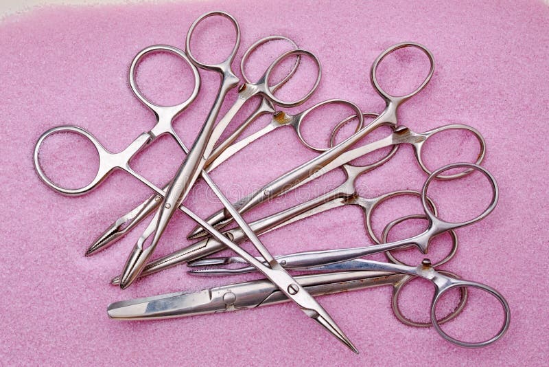 Surgical Instruments on Pink Sand Stock Image - Image of revival ...