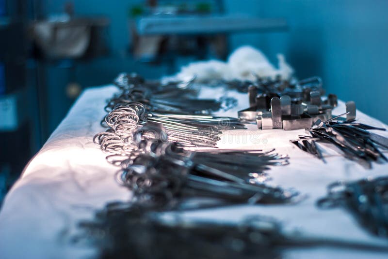 Surgical Instruments on a Sterile Table in the Operating Room ...