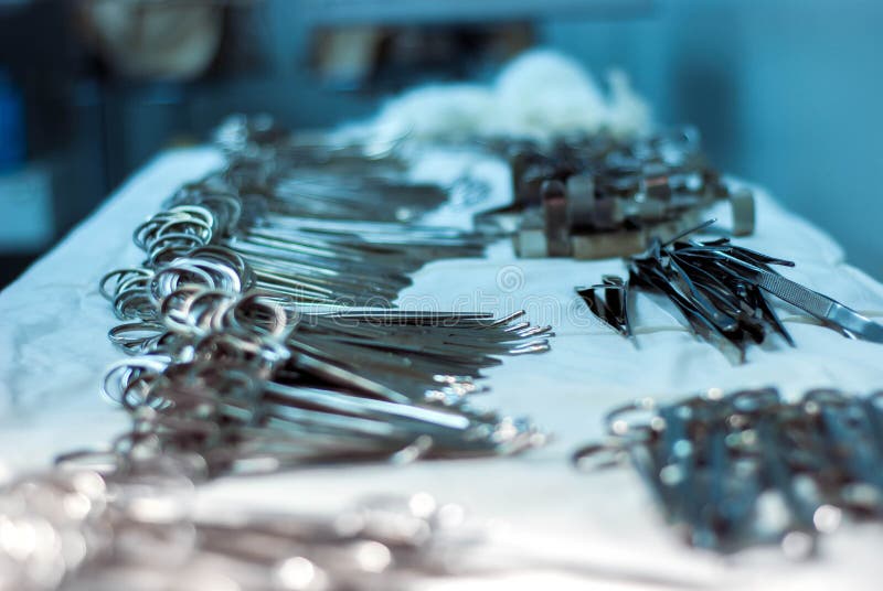 Surgical Instruments on a Sterile Table in the Operating Room ...