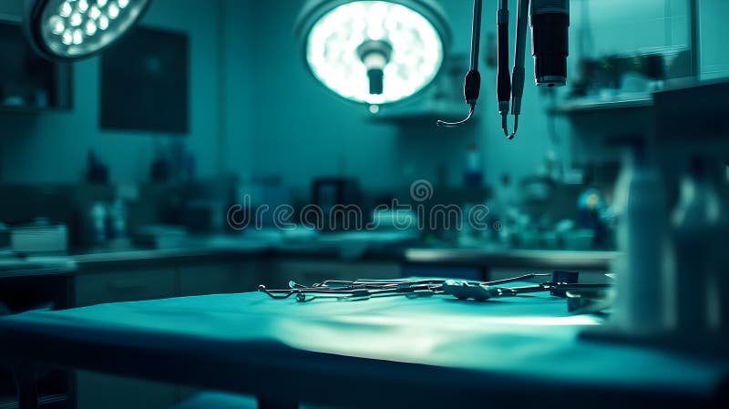 Surgical Instruments Table Modern Operating Room Overhead Light Stock ...