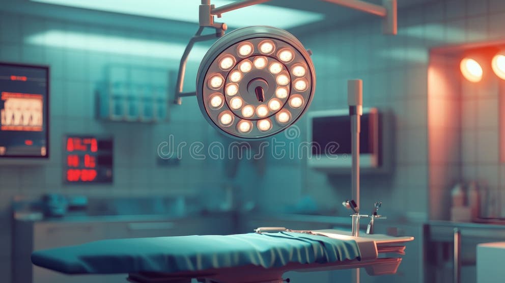 A Surgical Lamp Over an Operating Table in an Empty Operating Room ...