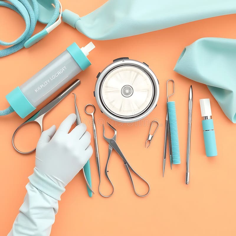 A Surgical Light and Tools Set on a Pastel Orange Background Stock ...