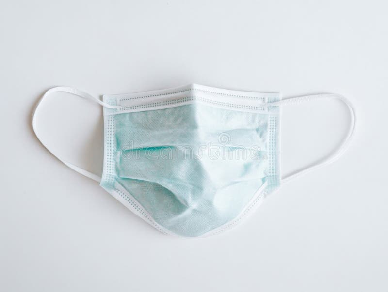 Surgical Mask with Ear Loops, Front View, Isolated on White Background ...