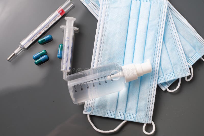 Surgical Mask Medicinal Capsules and Thermometer Stock Photo - Image of ...
