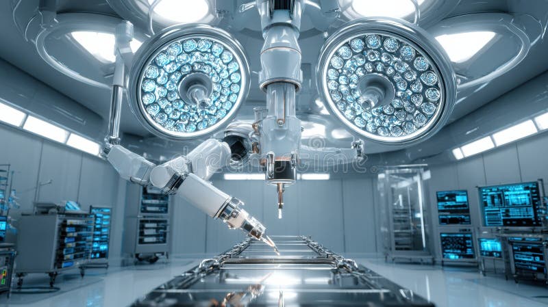 Advanced Surgical Robot Performing a Procedure in a High-Tech Operating Room with Modern ...