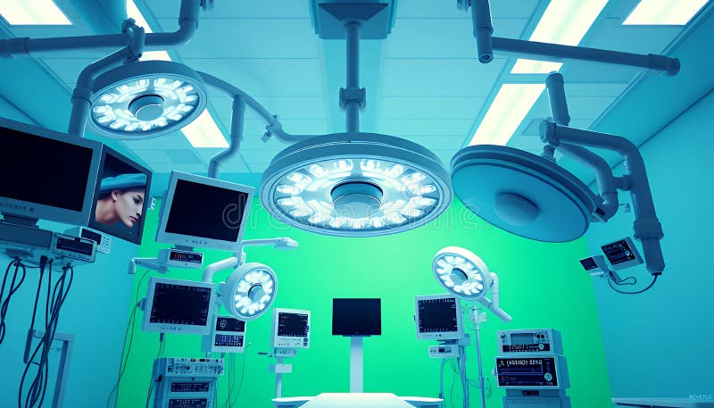 Surgical Room with Operating Lights on Isolated Green Screen Background ...