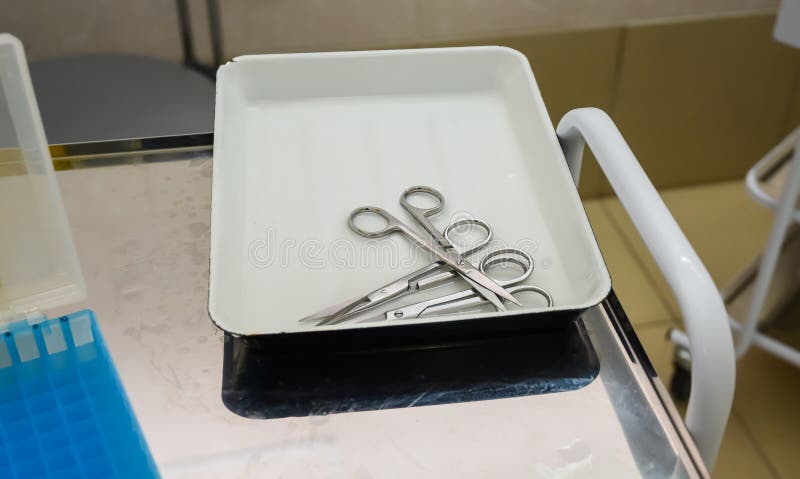 Surgical Scissors on the Operating Room Table, Selective Focus Stock ...
