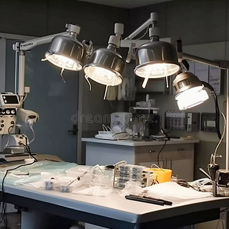 Surgical Table with Lamp and Instruments, Generative AI Stock ...