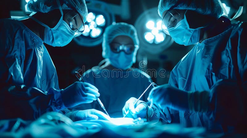 Surgical Team Performing Operation in Blue-tinted Light Stock ...