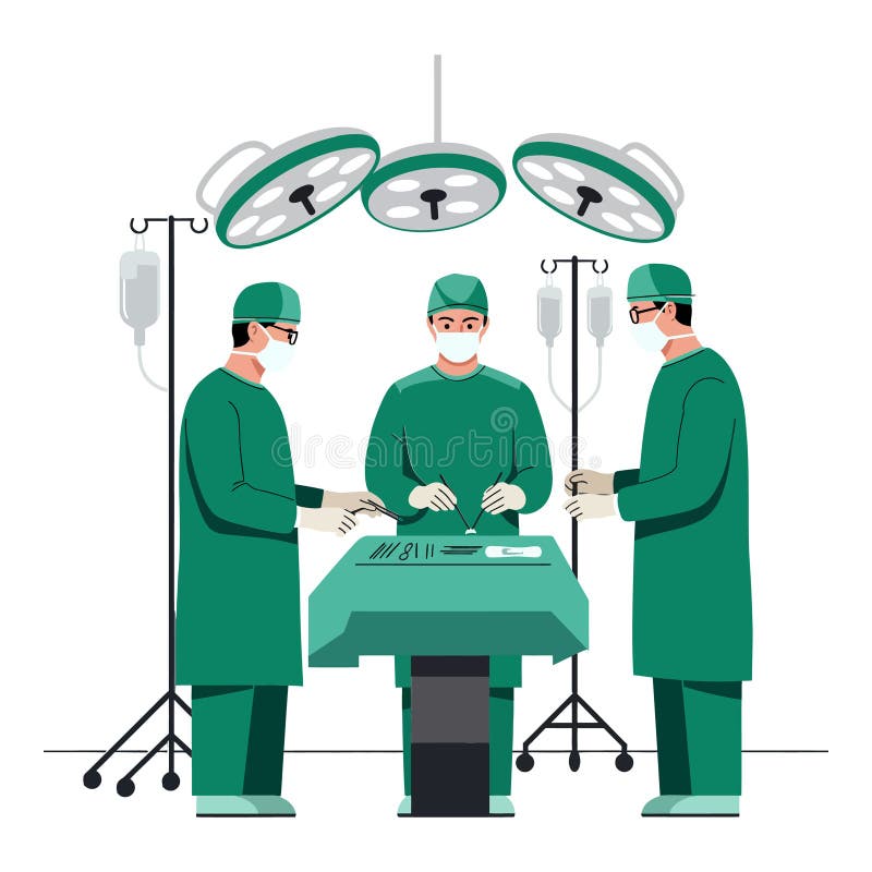 Surgical Team Performing Operation in Detailed Flat Vector Illustration ...