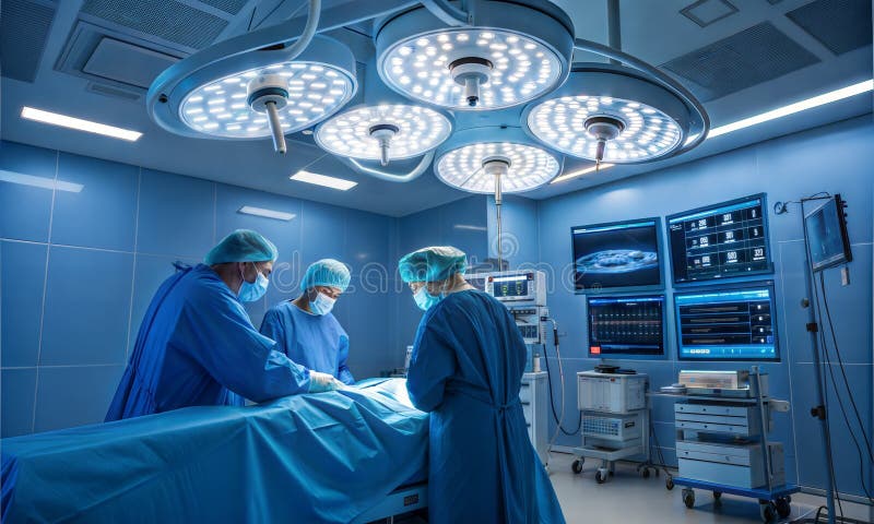 Surgical Team Performing Operation in a Modern. Stock Illustration ...