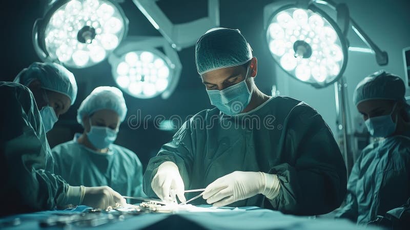 Surgical Team Performing Procedure in Operating Room Stock Illustration ...