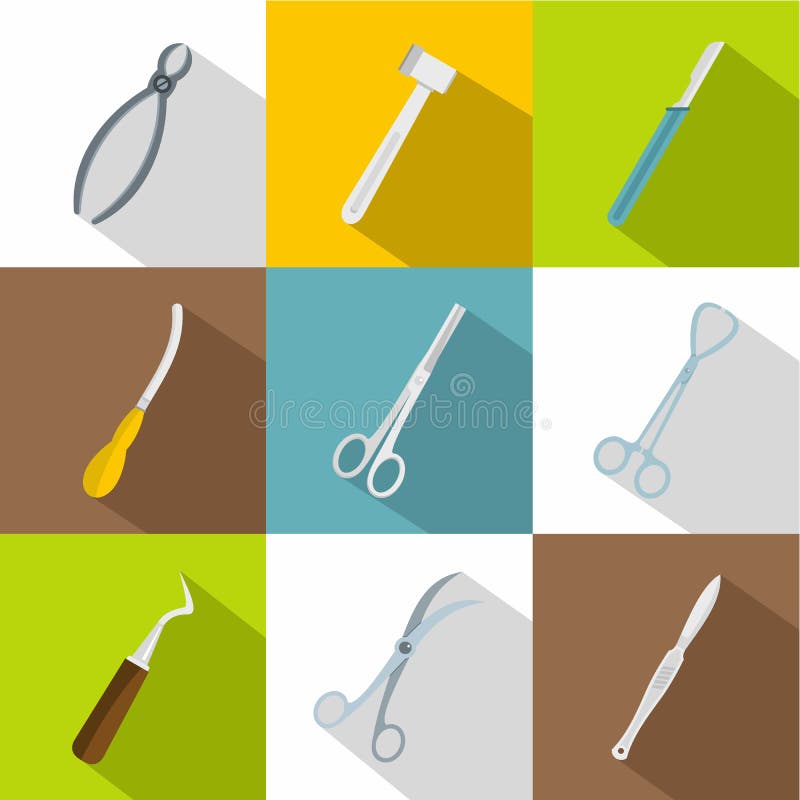 Surgical Tools Icons Set, Flat Style Stock Vector - Illustration of ...