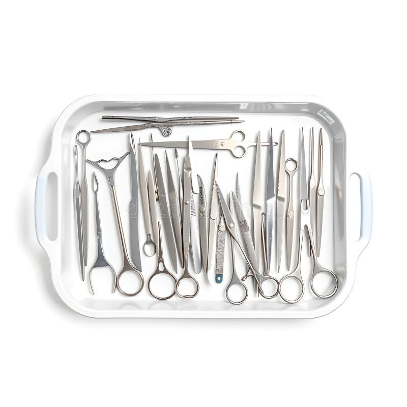 A Surgical Tray with Sterilized Medical Tools Arranged Neatly on a ...