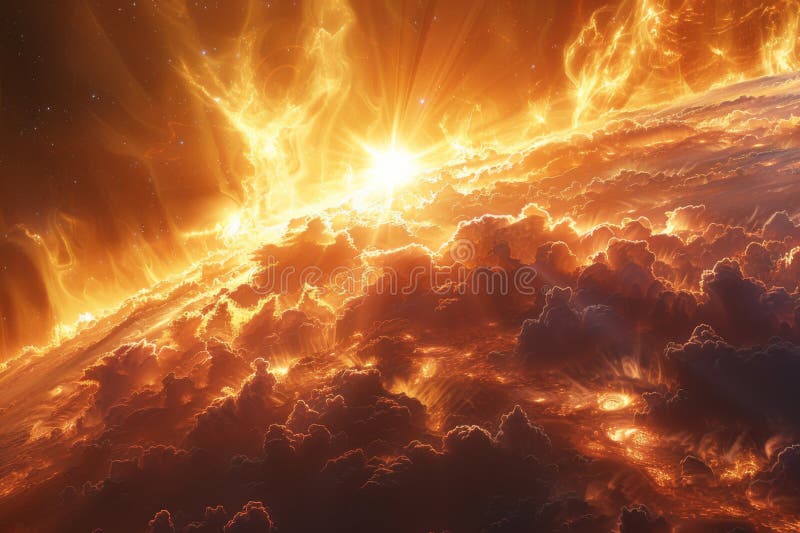 Surging Solar Flares on Fiery Sun Stock Illustration - Illustration of ...