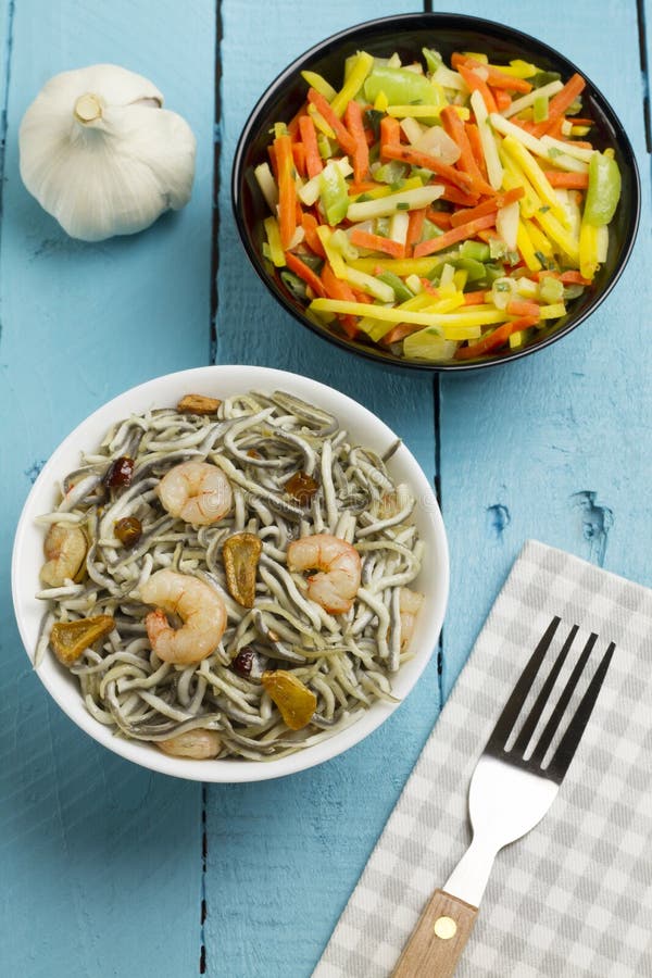 Surimi Elvers with Prawns and Garlic Stock Image - Image of baby ...