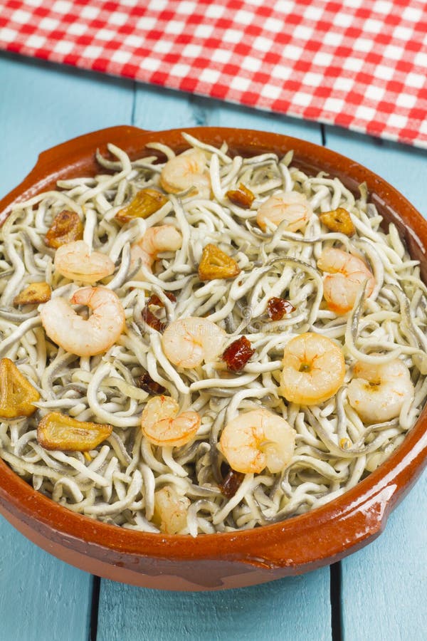 Surimi Elvers with Prawns, Garlic and Pepper Stock Image - Image of ...