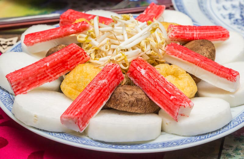 Surimi Sticks with Fried Tofu and Vegetables Stock Image - Image of ...
