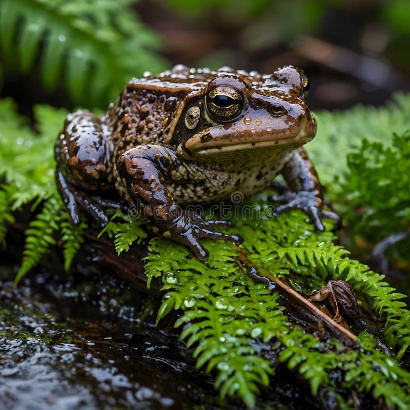 Surinam Toad Resting Under Large Leaf Raindrops Misty Rainforest Stock ...
