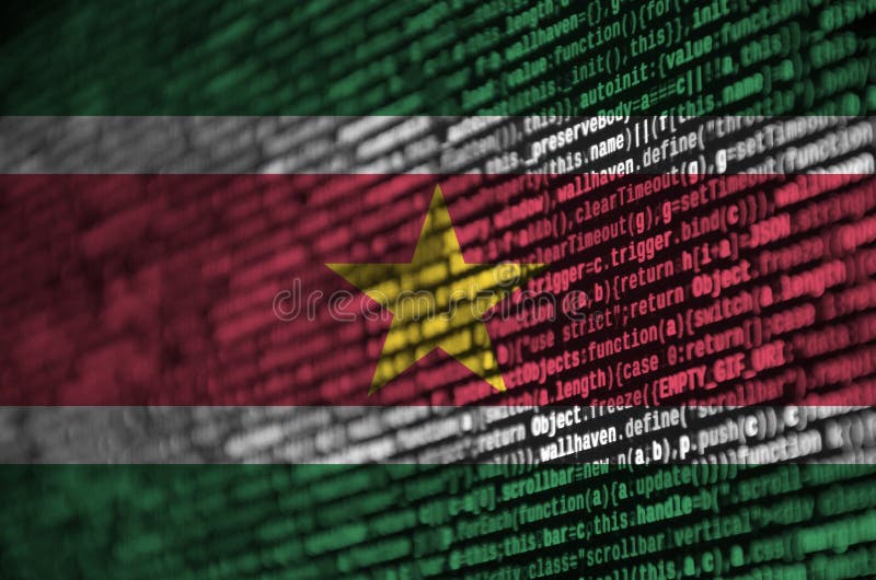 Suriname Flag is Depicted on the Screen with the Program Code. the ...