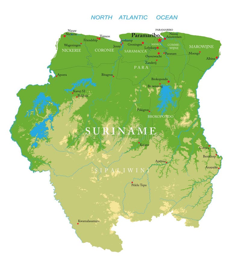 Suriname-highly Detailed Physical Map Stock Vector - Illustration of ...