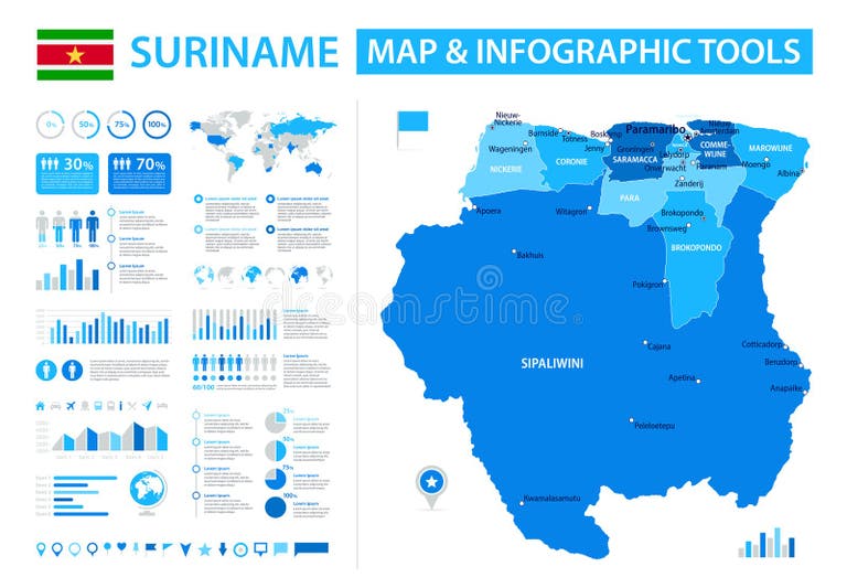 Suriname Infographic Map with Data Visualization Elements - Vector Map ...