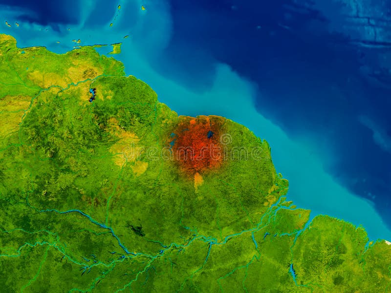 Suriname on physical map stock illustration. Illustration of ...