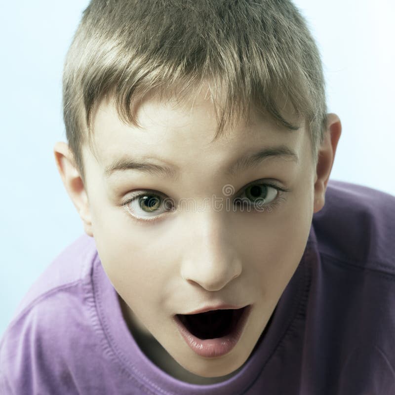 Close Up of Boy with Surprising Face Expression. Stock Image - Image of ...