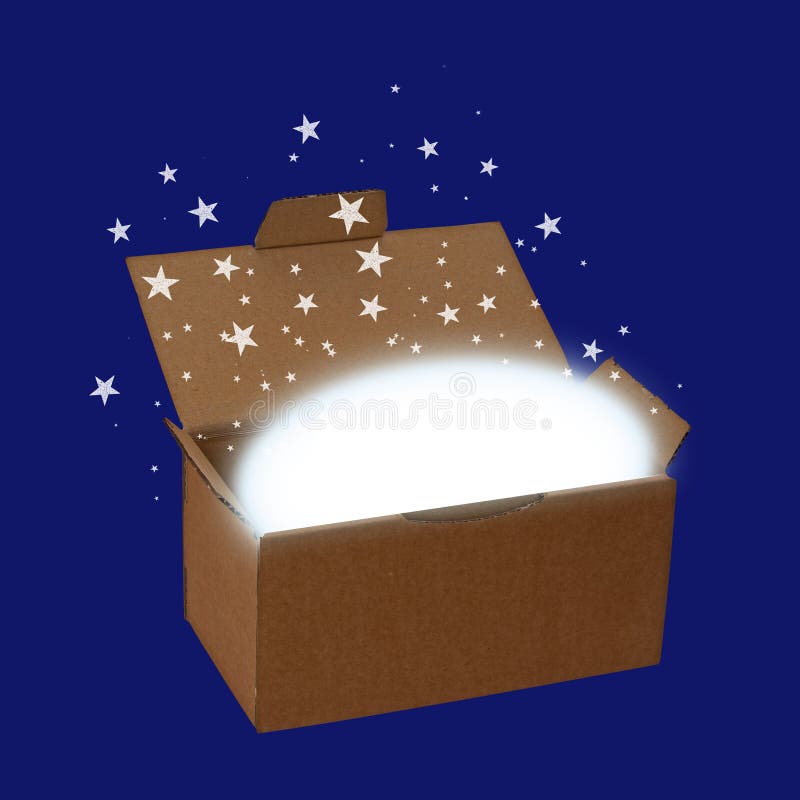 Surprise Box or Delivery with Stars and Copyspace, Over Blue - C Stock ...