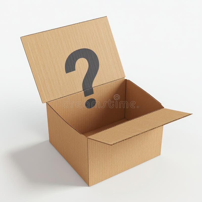 Surprise Box Illustration in 3D. Cardboard Box with Question Mark Open ...