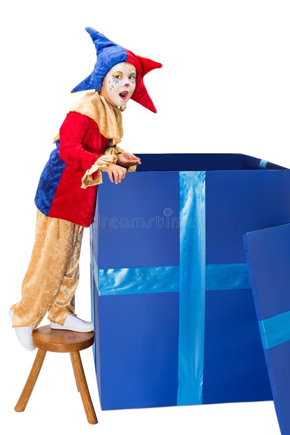 Surprise box with jester stock photo. Image of birthday - 28434000