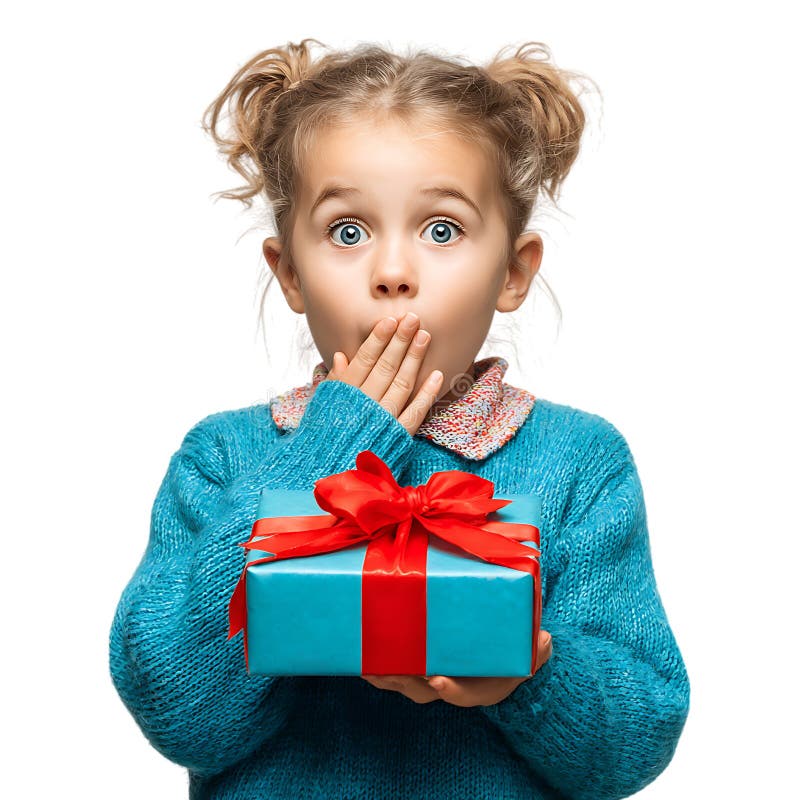 Surprise Childs Amazement with a Gift on Transparent Background Stock ...