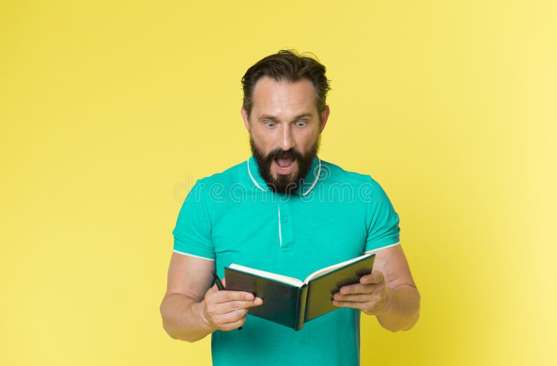 Surprise Concept. Bearded Man Shocked with Surprise. Senior Man Reading ...