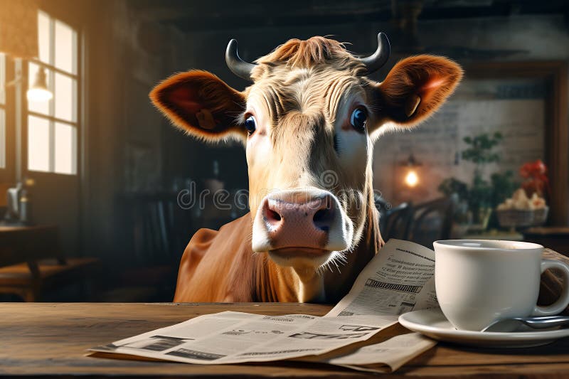 Surprise Cow Reading Newspaper Stock Illustration - Illustration of ...