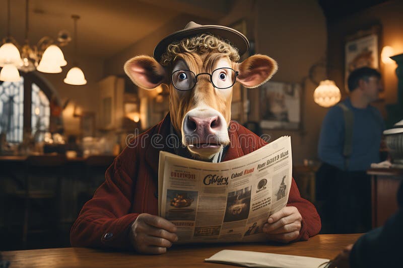Surprise Cow Reading Newspaper Stock Illustration - Illustration of ...