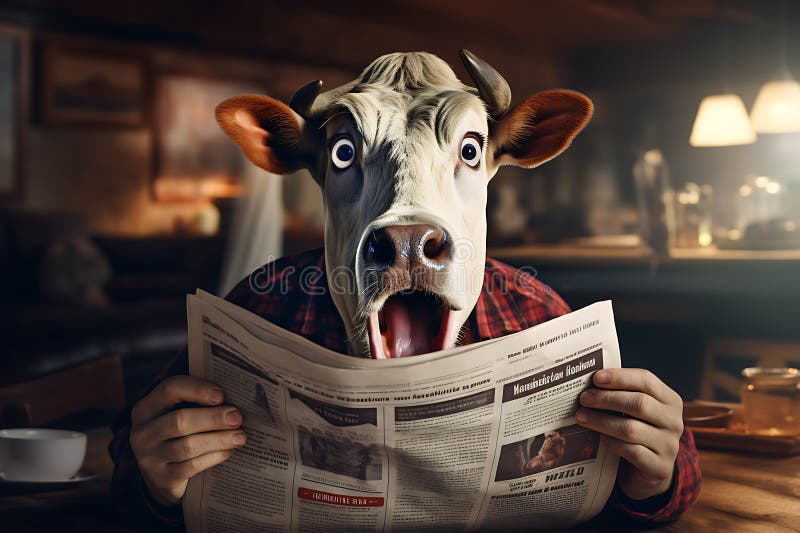 Surprise Cow Reading Newspaper Stock Illustration - Illustration of ...