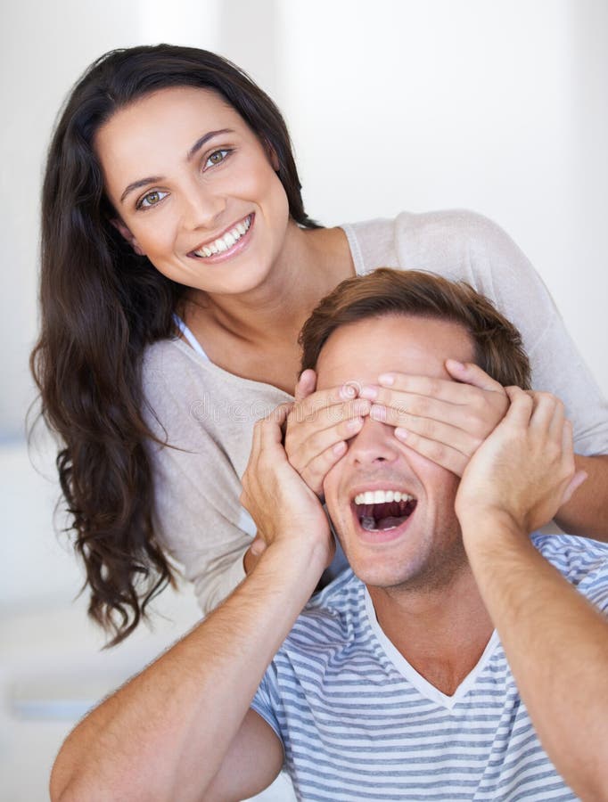 Surprise Eyes And Couple In House With Love Affection And Playful In