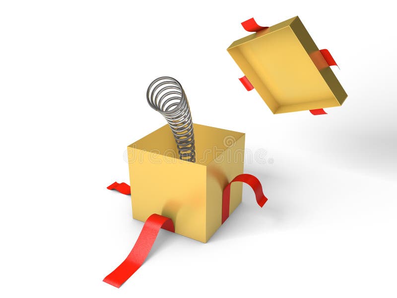 Surprise. Open Golden Gift Box with the Spring Inside. Stock ...