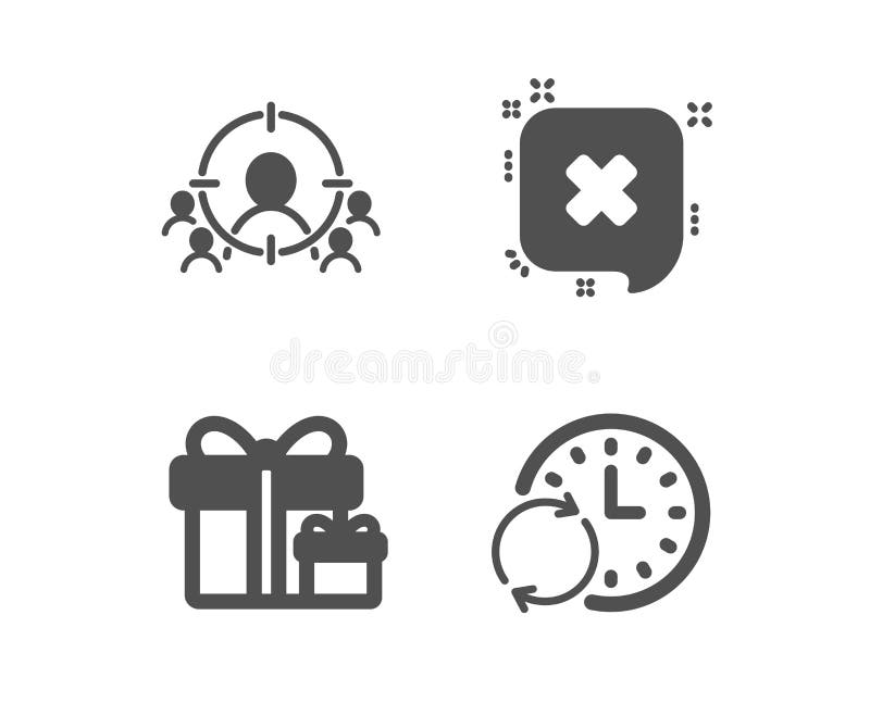 Surprise Package, Reject and Business Targeting Icons. Update Time Sign ...