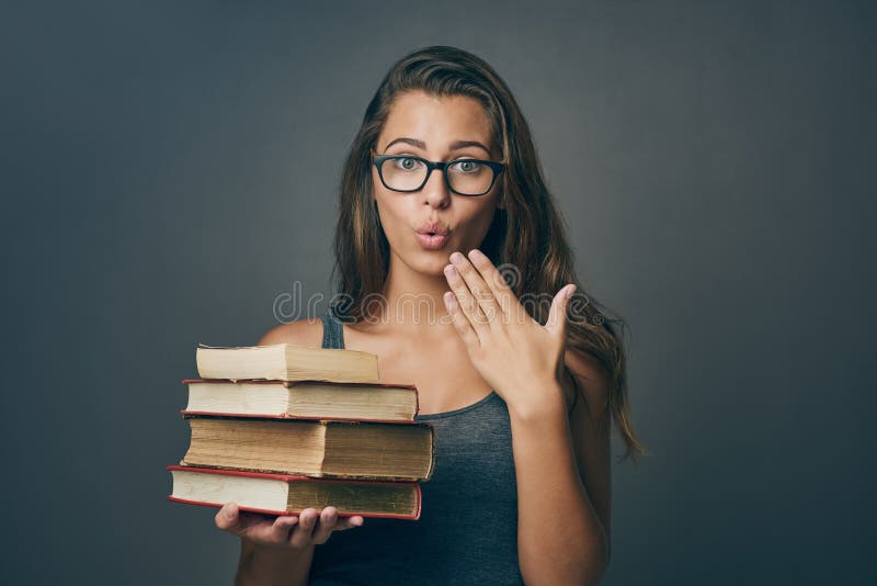 Surprise, Portrait and Books with Woman with University, College and ...