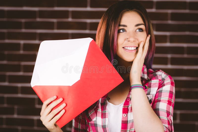 Surprise Woman Holding Envelope Stock Photo - Image of confident, hand ...
