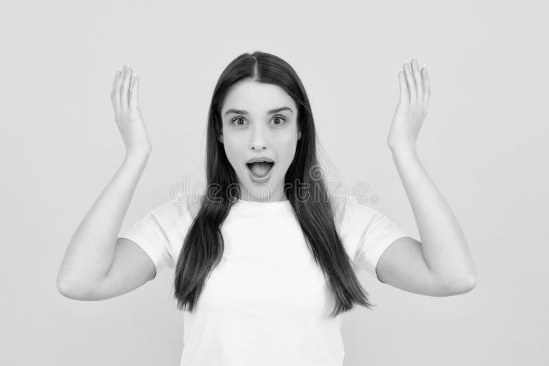 Surprised Astonished Young Woman With Open Mouth Portrait Of Excited