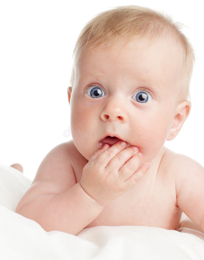 Surprised baby stock image. Image of pillow, person, blue - 14784573