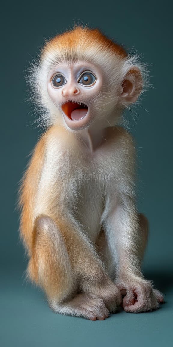 Surprised Baby Monkey with Open Mouth on Solid Background, Expressing ...