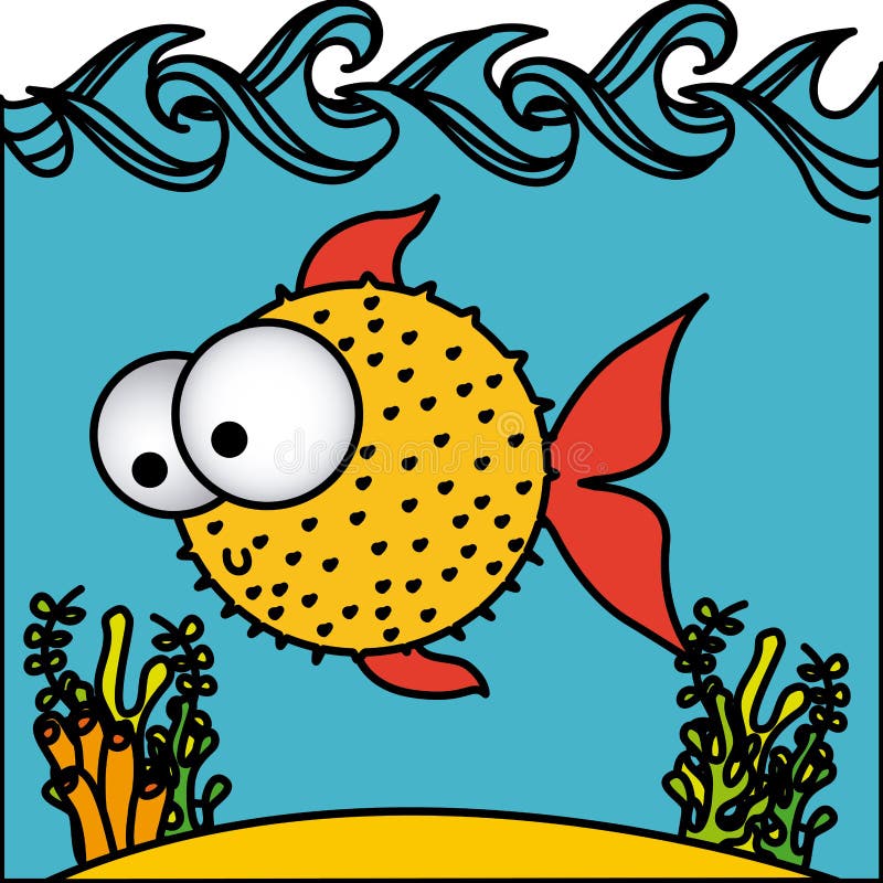 Surprised Balloon Fish Cartoon Inside Aquarium Stock Illustration ...