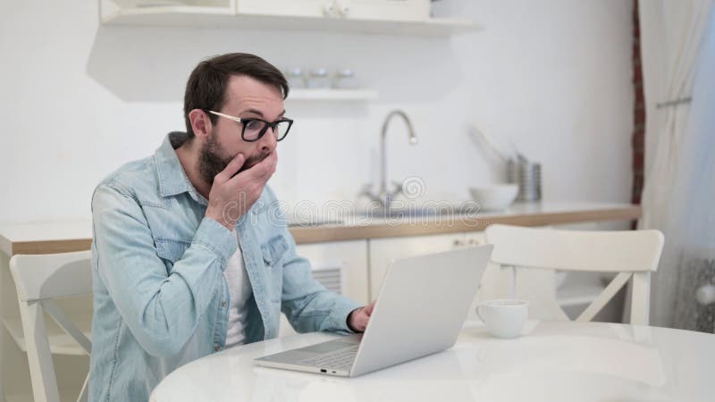 Surprised Beard Young Man Getting Shock on Laptop Stock Image - Image ...
