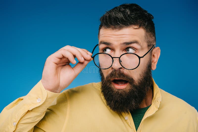 Surprised Bearded Man In Eyeglasses Isolated Stock Image Image Of