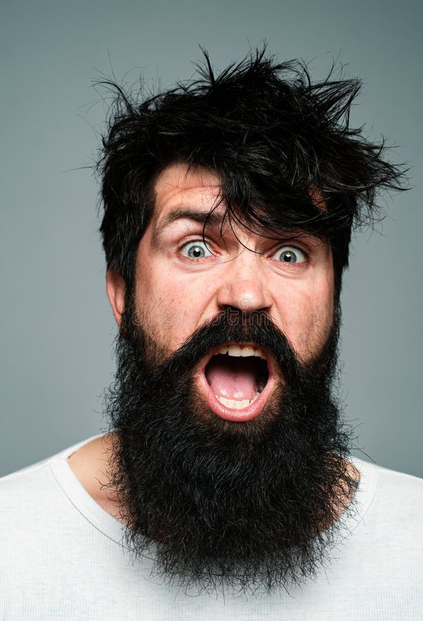 Surprised Bearded Man Shocked Male Model With Surprise Expression Wow