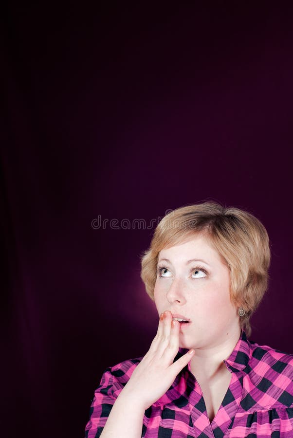 Surprised Beautiful Young Woman Looking Up Stock Image - Image of ...