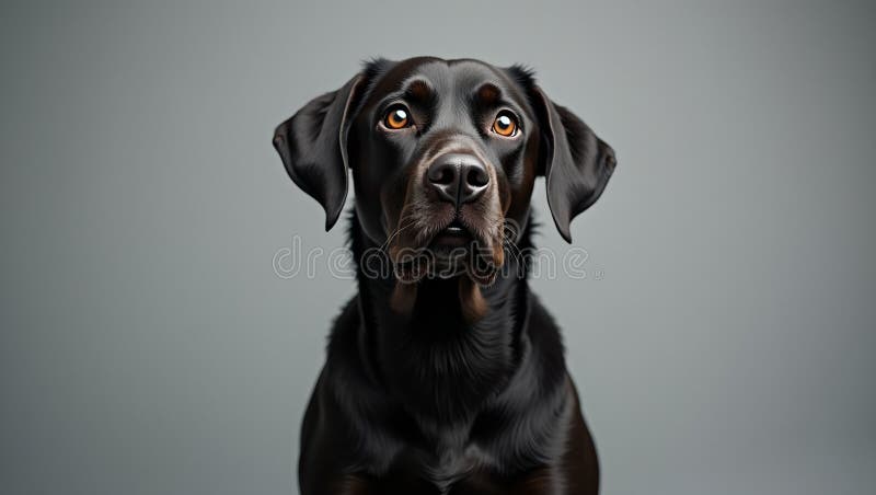 Surprised Black Labrador Against Gray Backdrop Stock Illustration ...